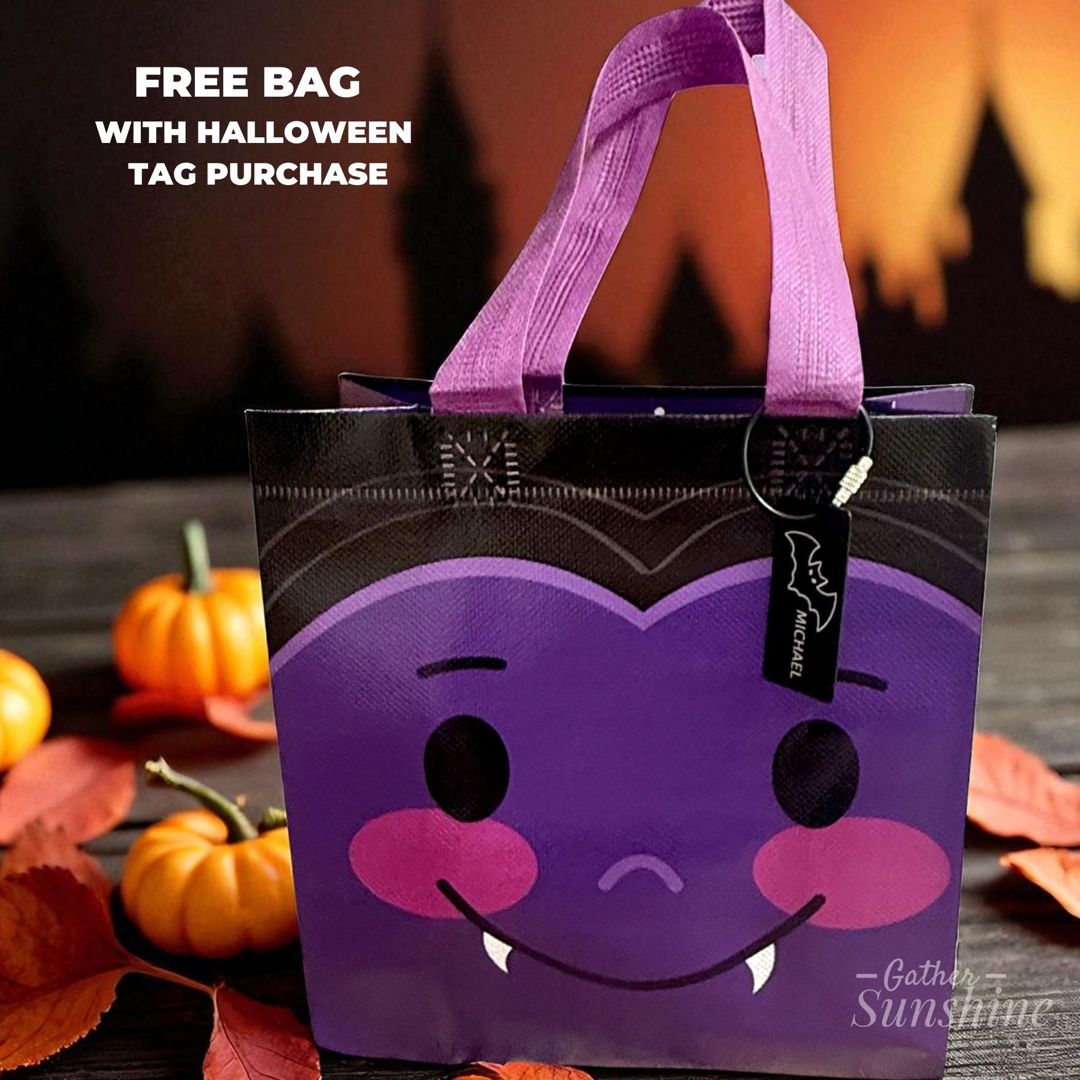 Personalized Halloween Trick or Treat Tag with Free Purple Bat Bag | C ...